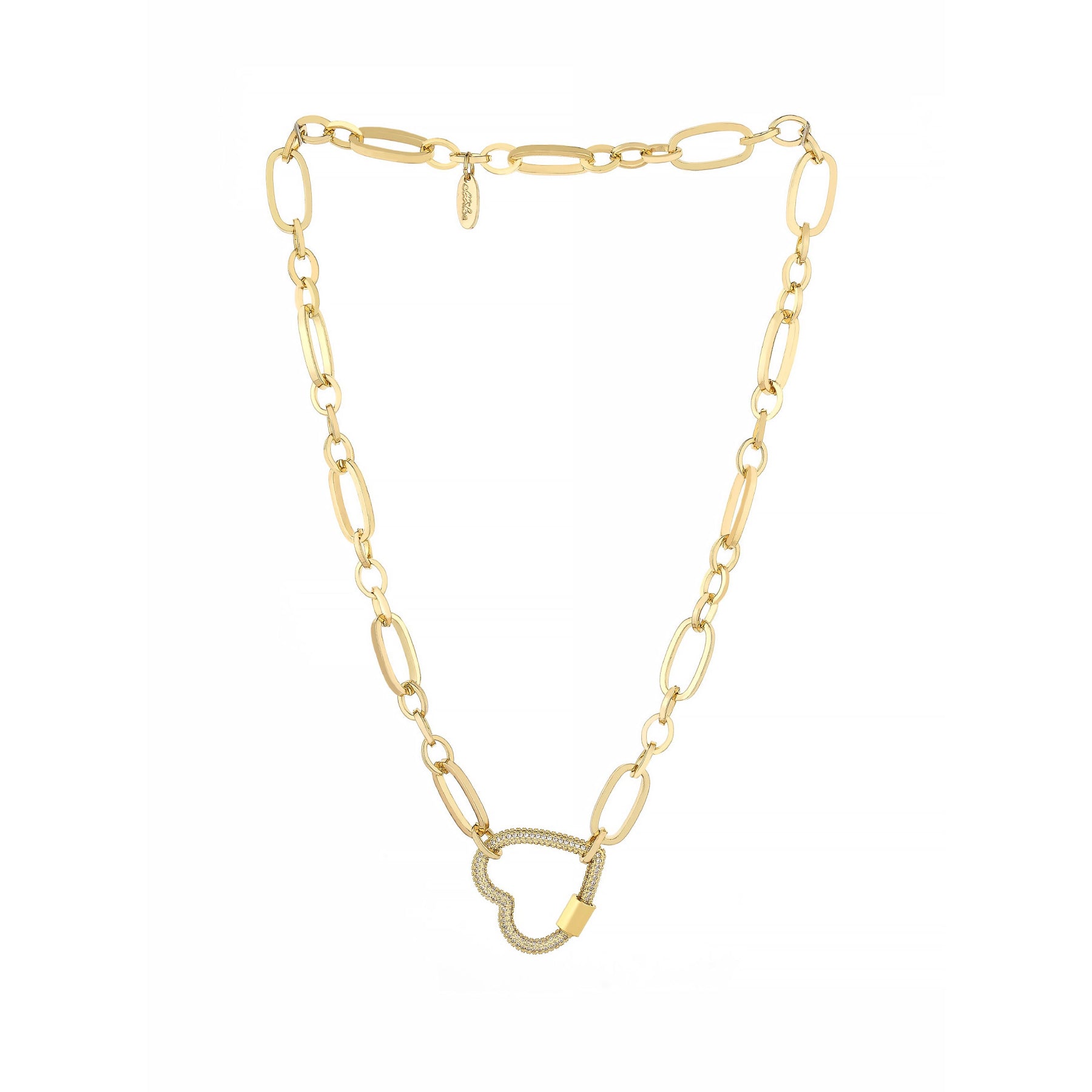 Ettika 16" Open Heart Lock Necklace in 18k Gold Plate Over Brass and S ...
