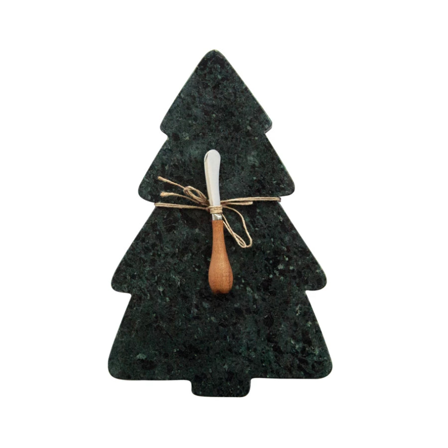 Creative Co-op Tree Shaped Cheese Cutting Board with Canape Knife Set ...