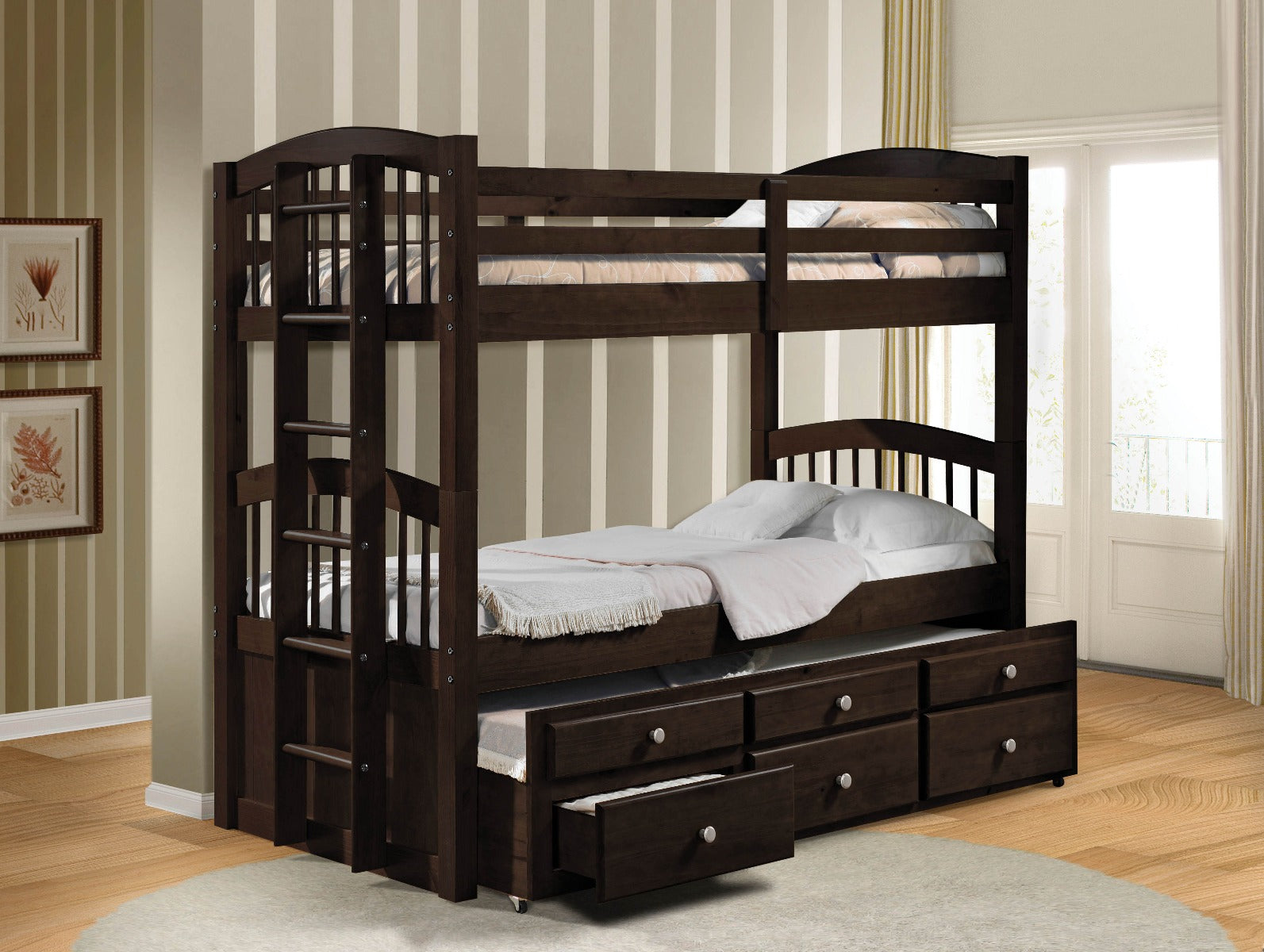 Tomas Twin - Twin Espresso Storage Bunk Bed with Trundle - Curacao